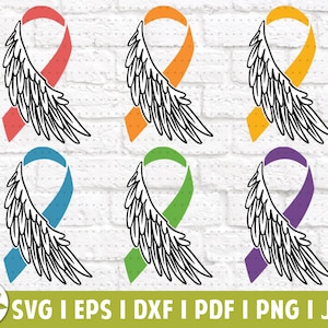 Cancer Ribbon Wings SVG | in Loving Memory SVG | Angel Wing Memorial ...