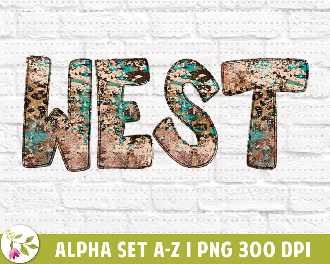 Western Cowhide Doodle Alphabet | Turquoise PNG Alpha | Western Grunge ...