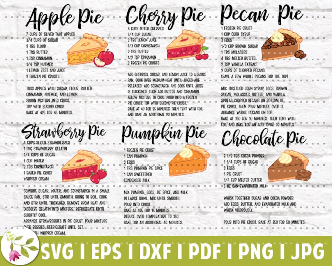 Pie Recipe Kitchen Towels SVG Bundle | SVG Cut Files | Instant Download ...