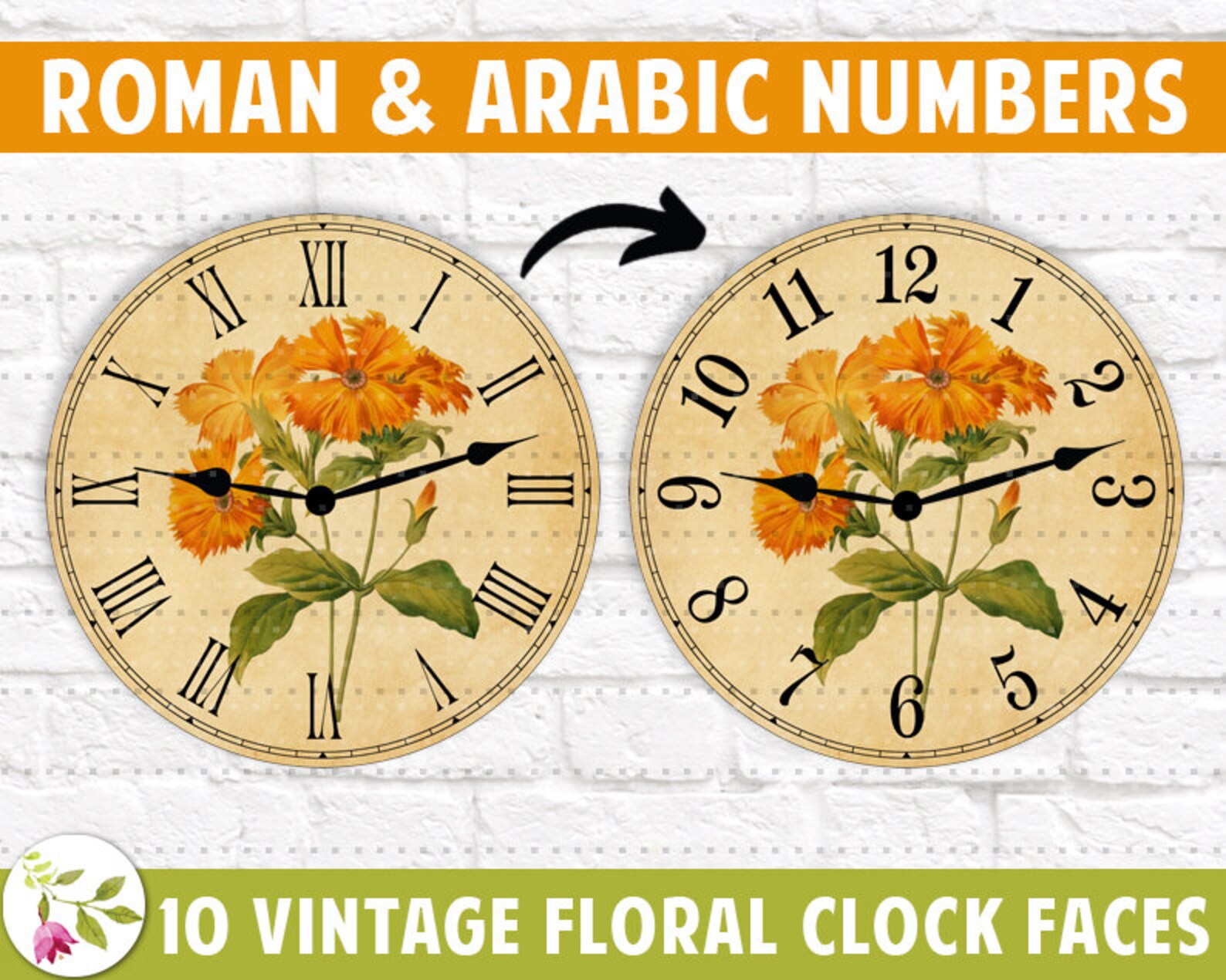 Orange Floral Vintage Clock Faces | Tiger Lily PNG | Poppy PNG ...