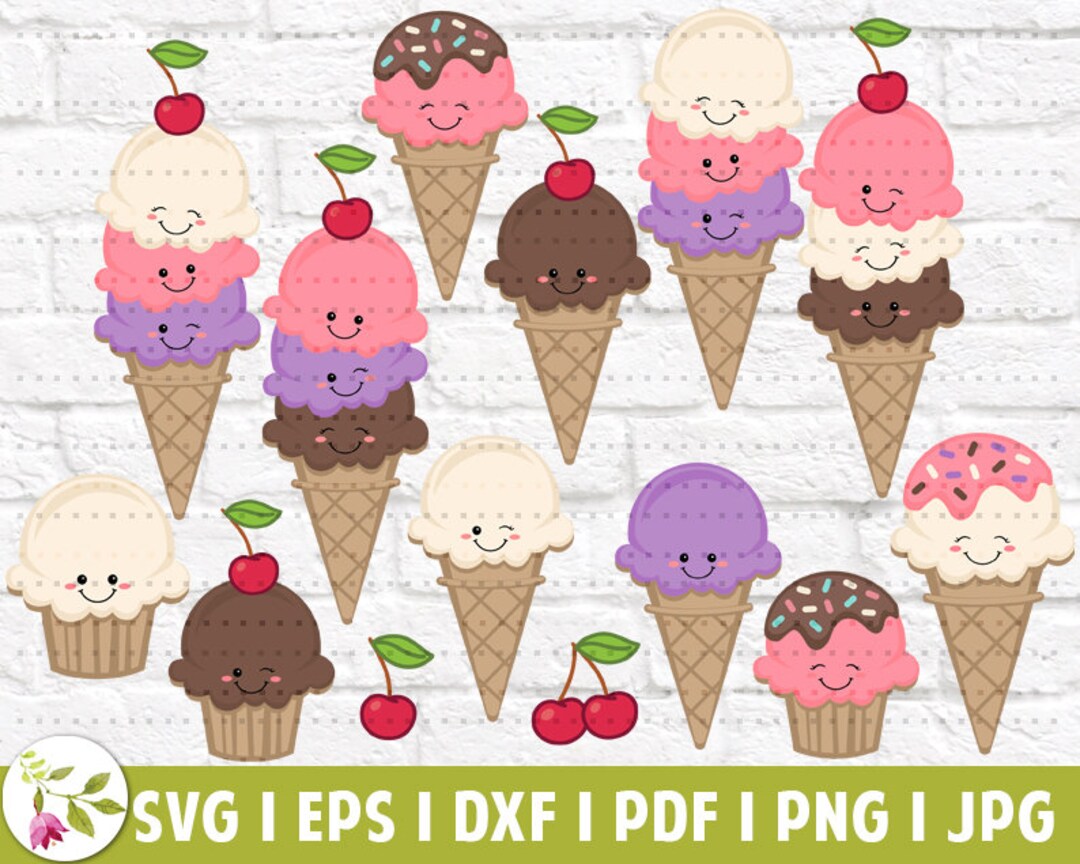 Happy Ice Cream Bundle EPS | Ice Cream Party SVG | Cute Characters ...
