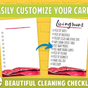 Room Cleaning Cards, EDITABLE, PRINTABLE, House Zones, Chore Checklist ...