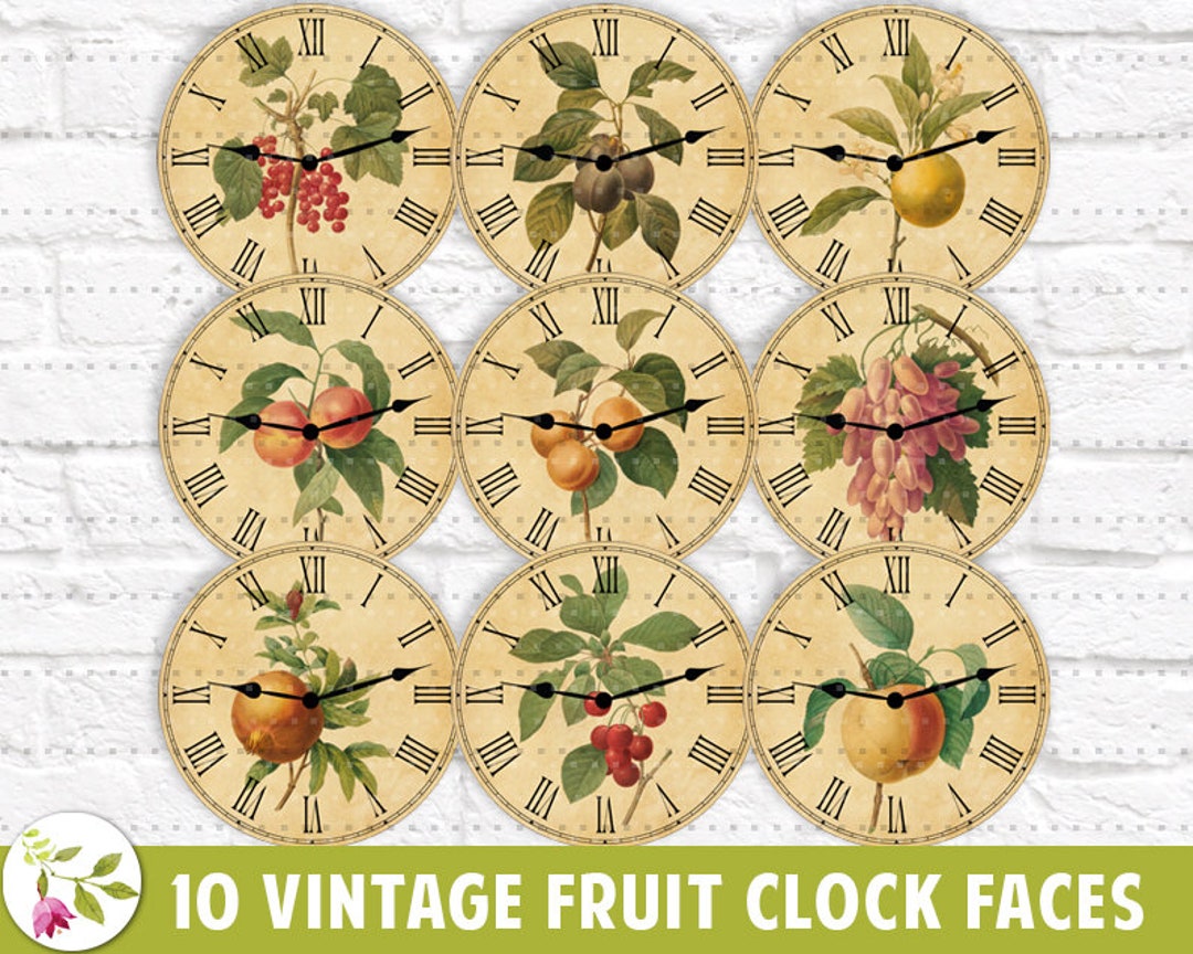 Vintage Fruit Plant Clock Faces | Antique Fruit PNG | Cherries PNG ...