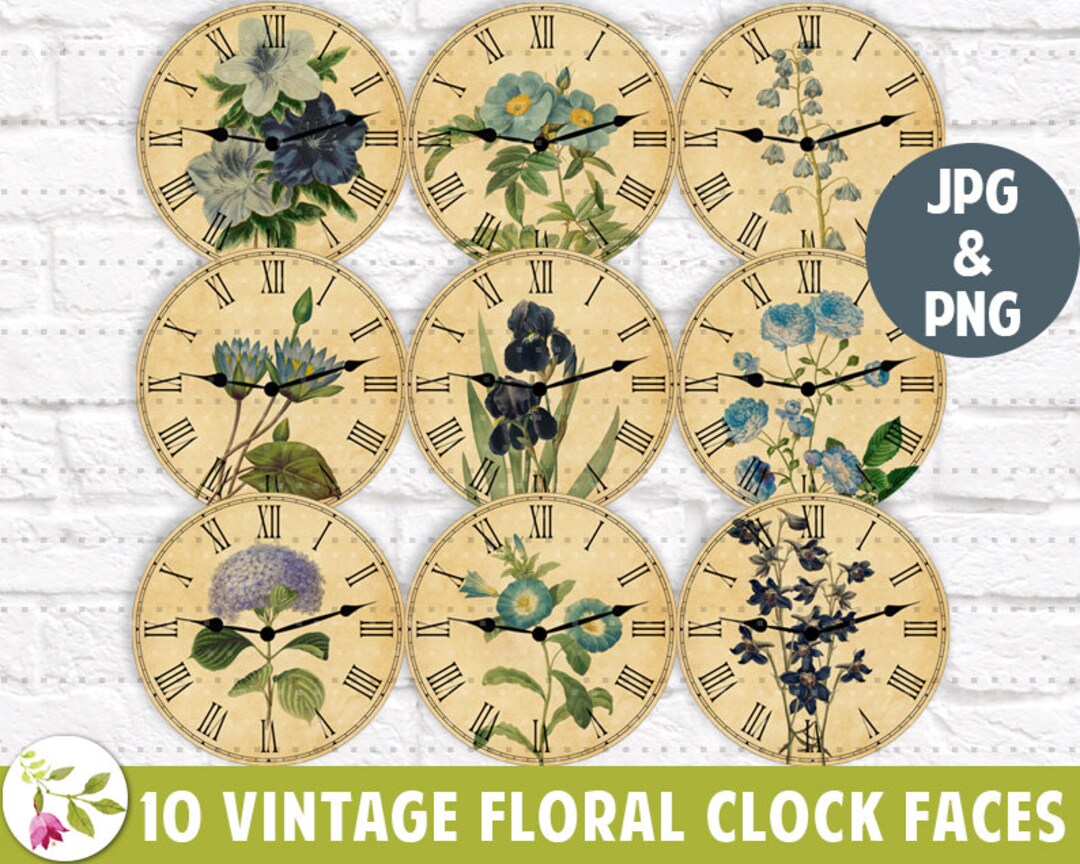 Blue Floral Vintage Clock Faces | Blue Bells PNG | Iris PNG ...