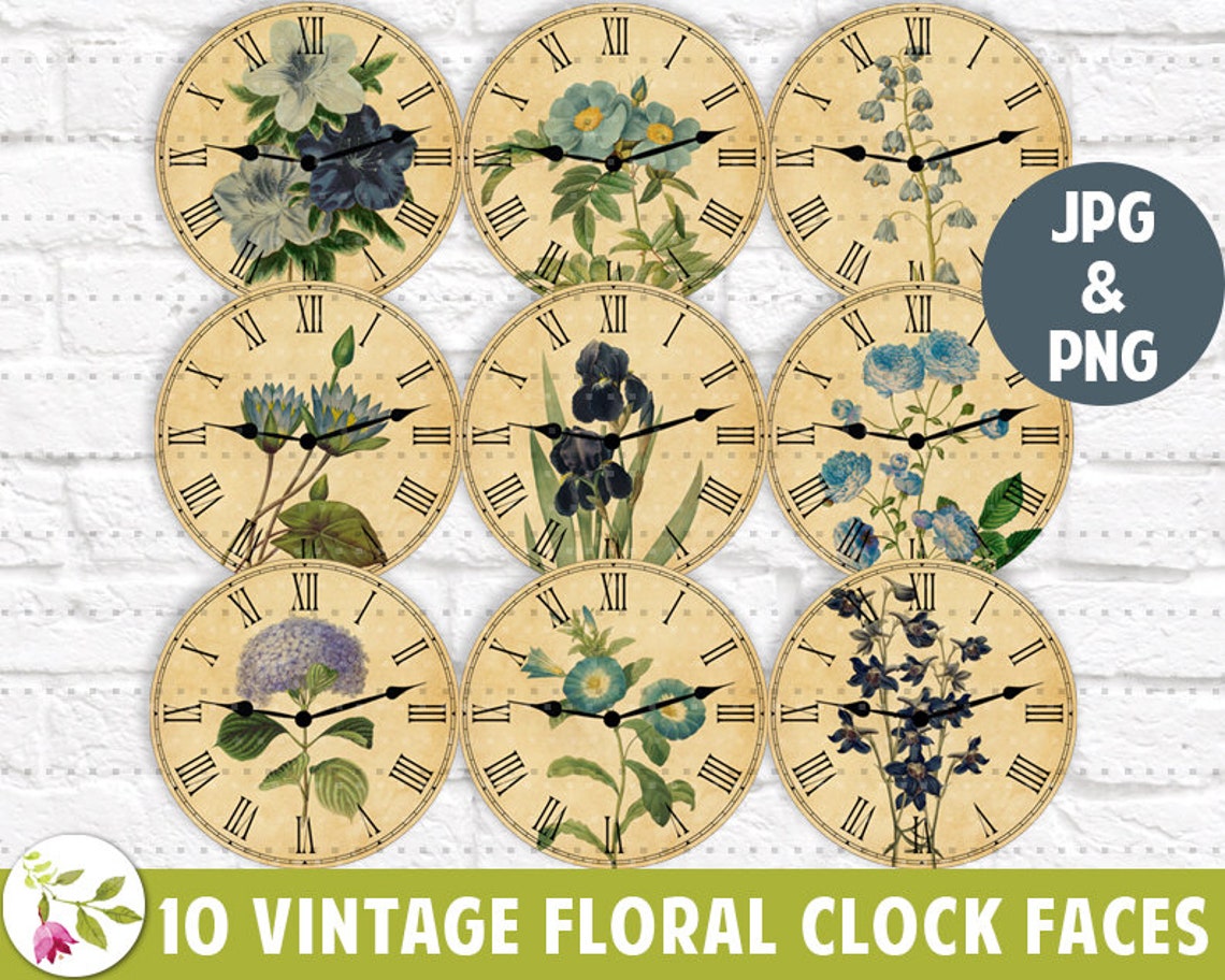 Blue Floral Vintage Clock Faces | Blue Bells PNG | Iris PNG ...