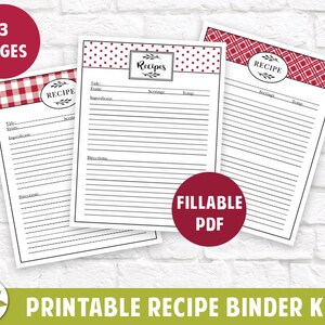 Red Plaid Recipe Binder Template, EDITABLE, Printable Recipe Template ...
