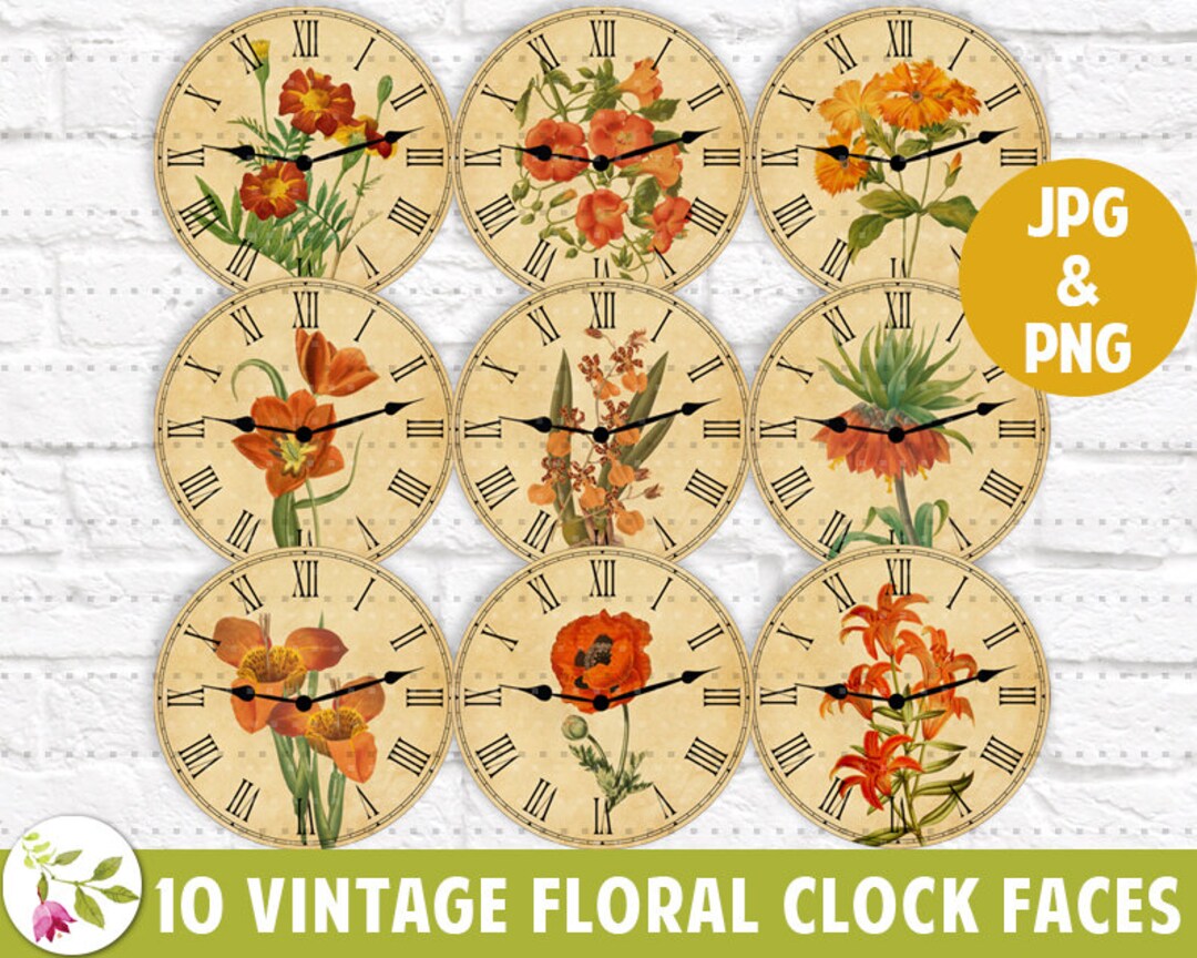Orange Floral Vintage Clock Faces | Tiger Lily PNG | Poppy PNG ...