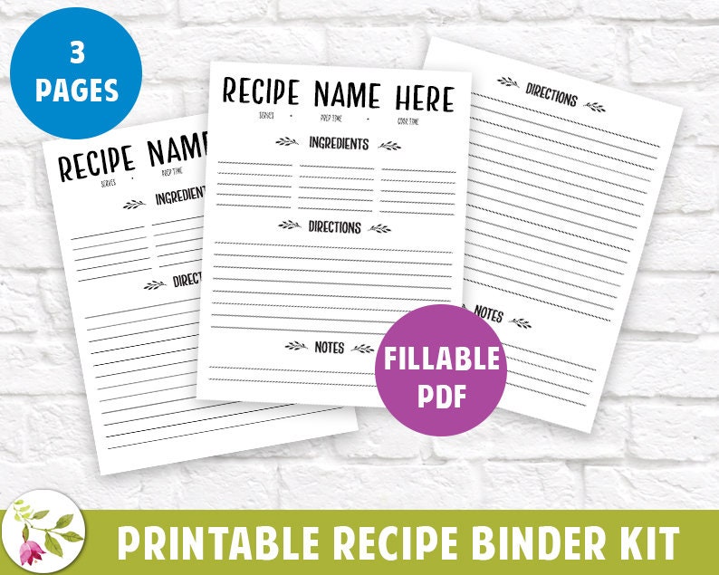 Minimalist Recipe Binder Template EDITABLE Printable Recipe - Etsy