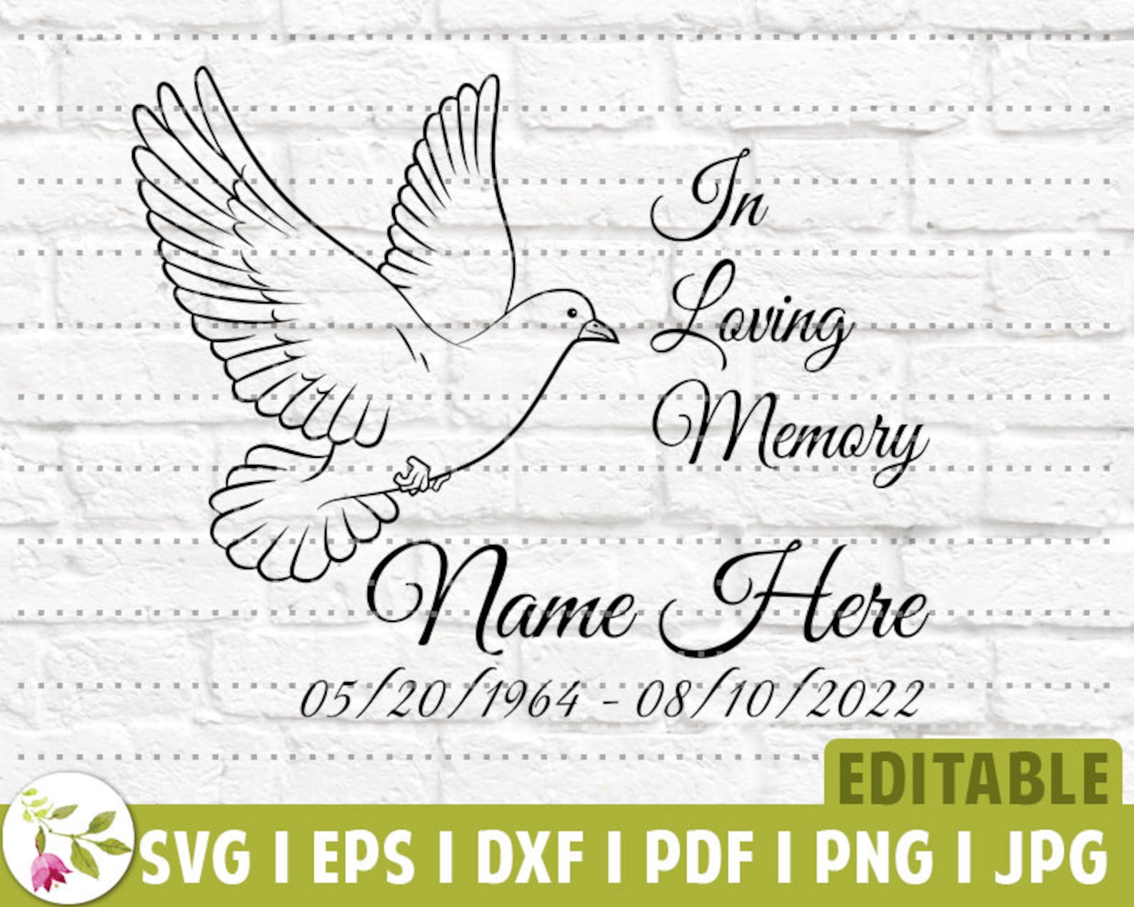 In Loving Memory Dove SVG | Memorial SVG | Dove Memorial | Editable ...