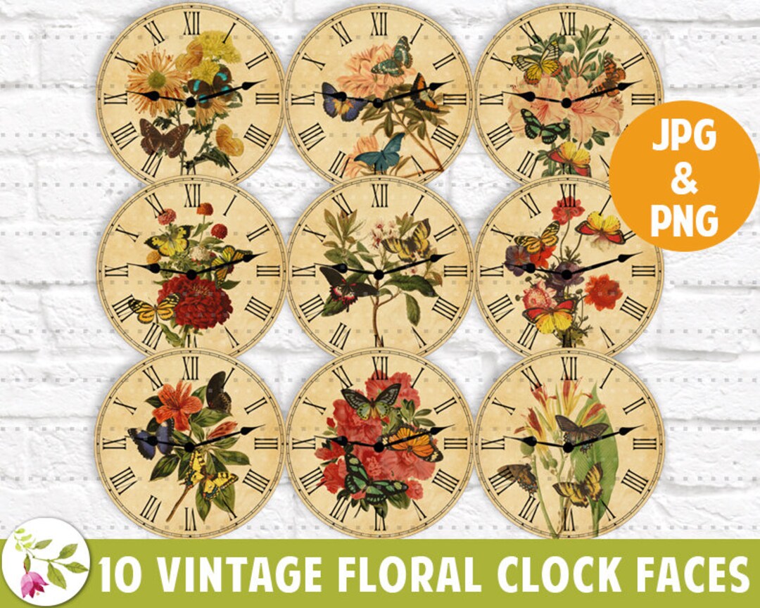 Butterfly Floral Vintage Clock Faces | Monarch PNG | Swallowtail PNG ...