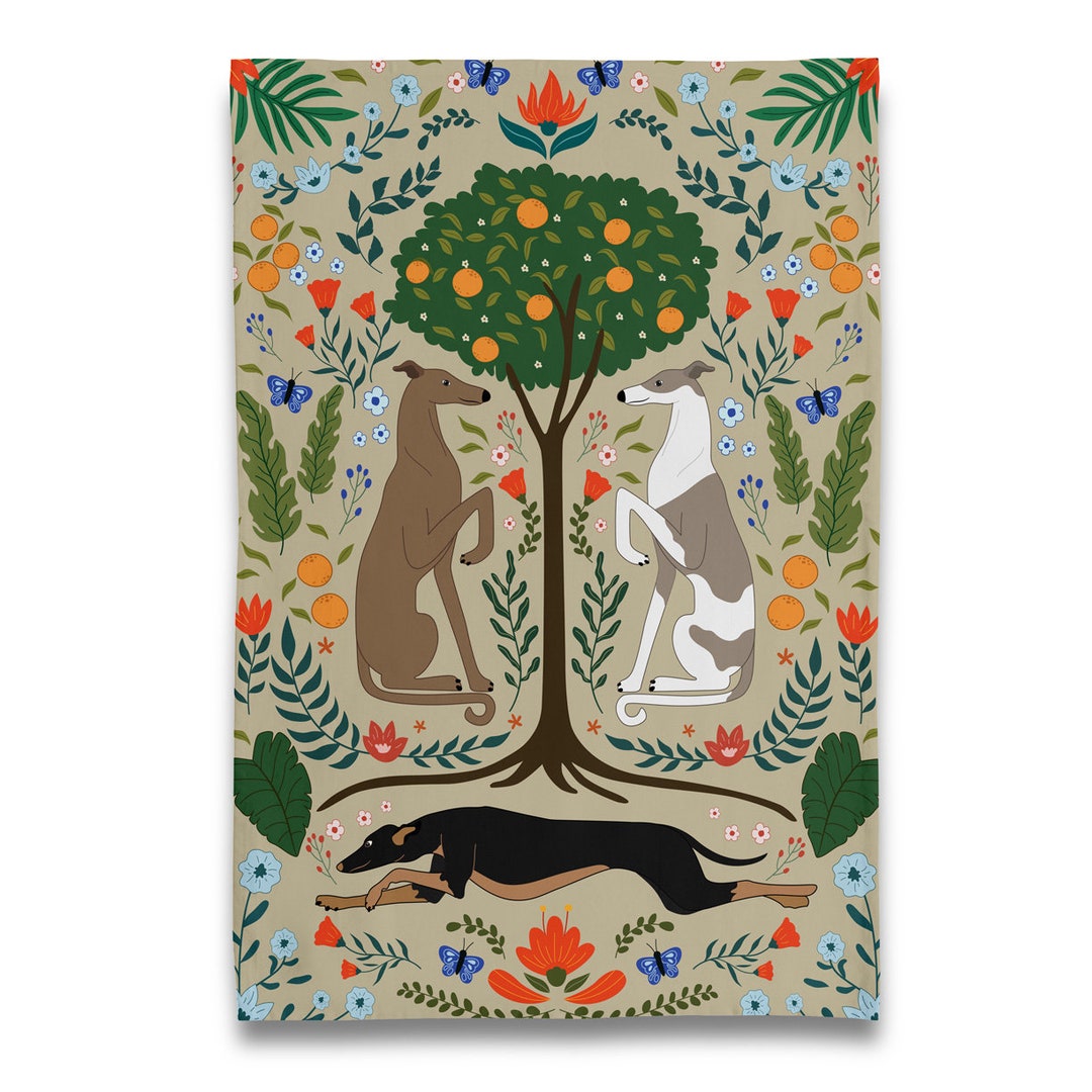 Art Deco - All Things Greyhound With Orange Tree Tea Towel / Dish Towel ...