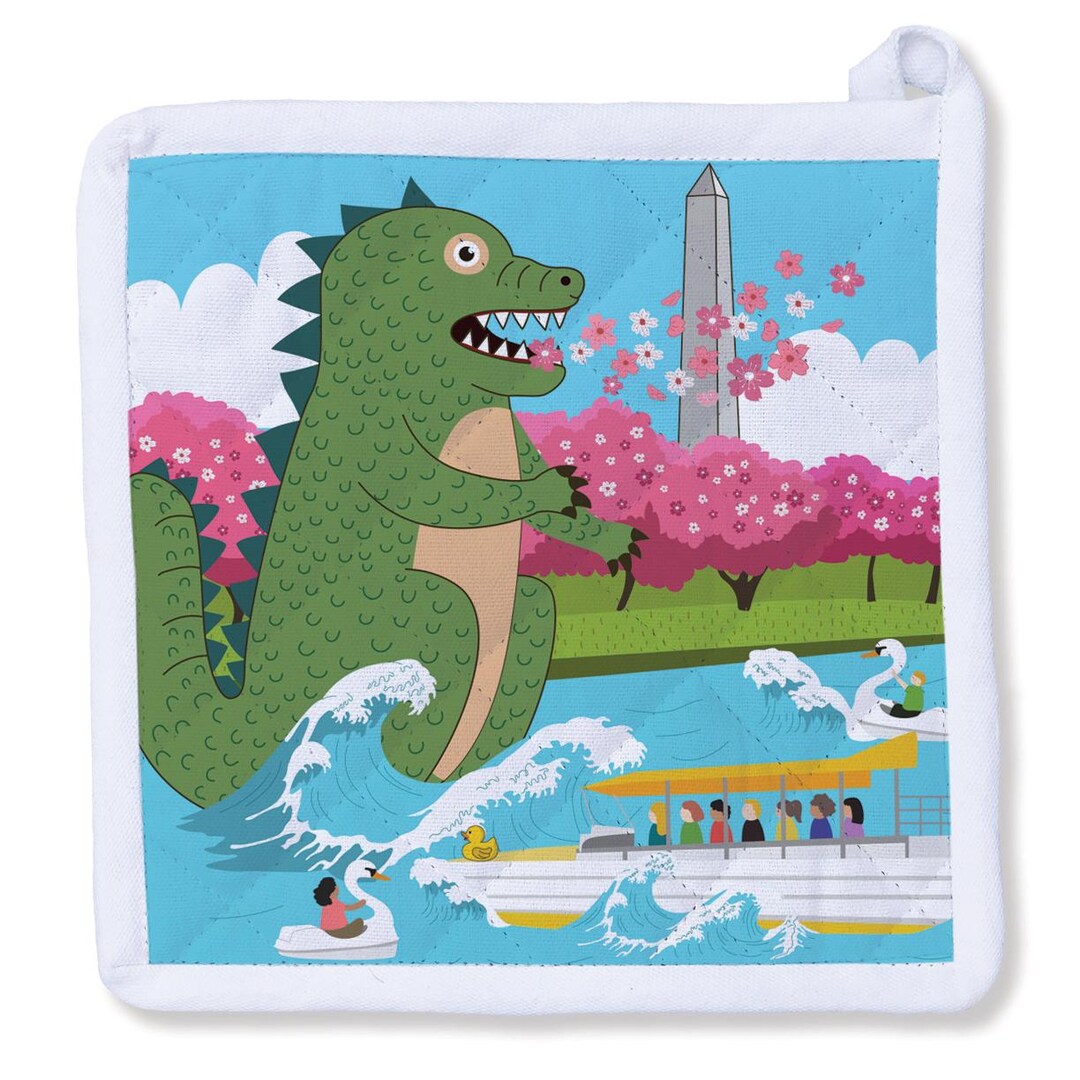 Green Monster Godzilla at Cherry Blossom Washington DC Potholder - Etsy