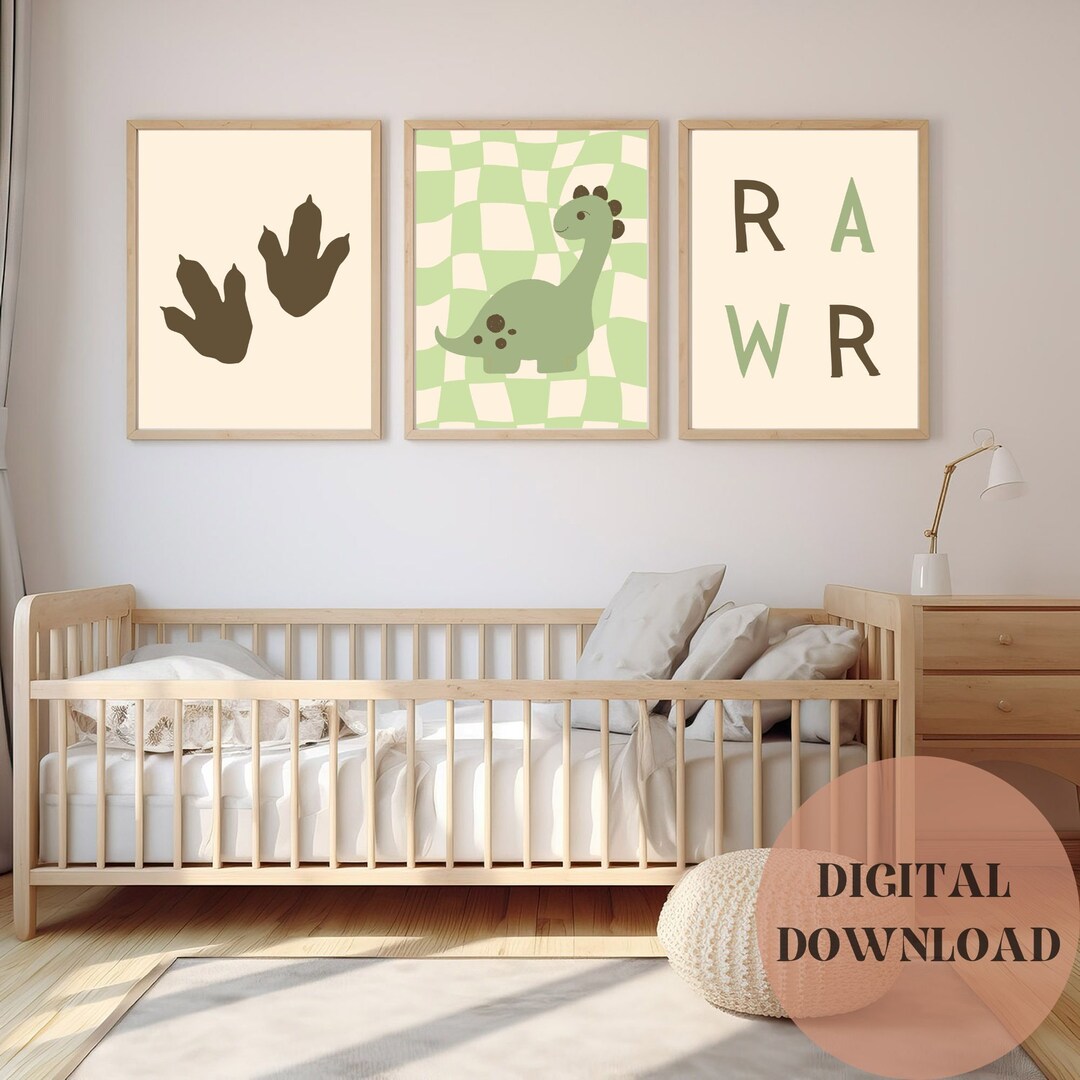 Dinosaur Set of 3 Printable Wall Art | Cool Dino, Green/brown Dinosaur ...