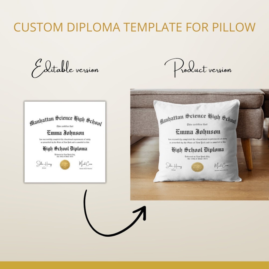 Editable Diploma Template With School Seal Pillow Custom High School ...