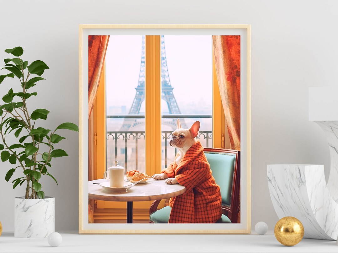 Boujee Bulldog in France, Parisian Cafe Wall Art, French Decor Dog ...