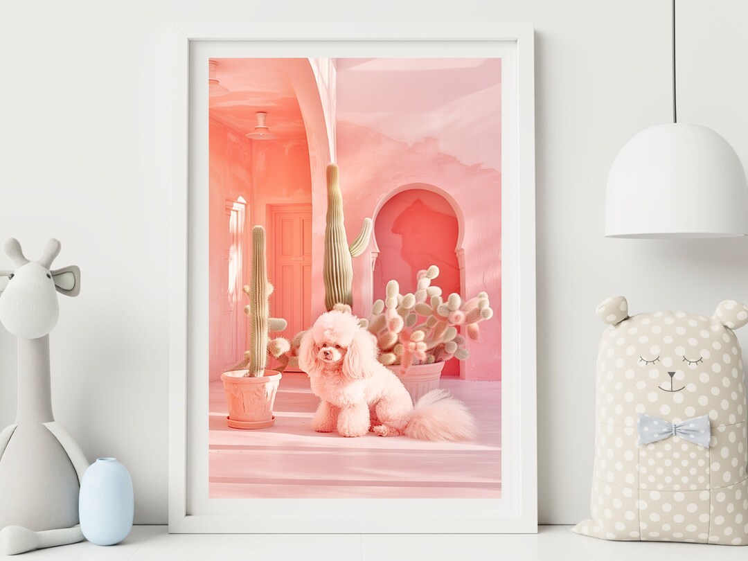 Poodle in Pink Villa With Cacti, Modern Digital Photography Download ...