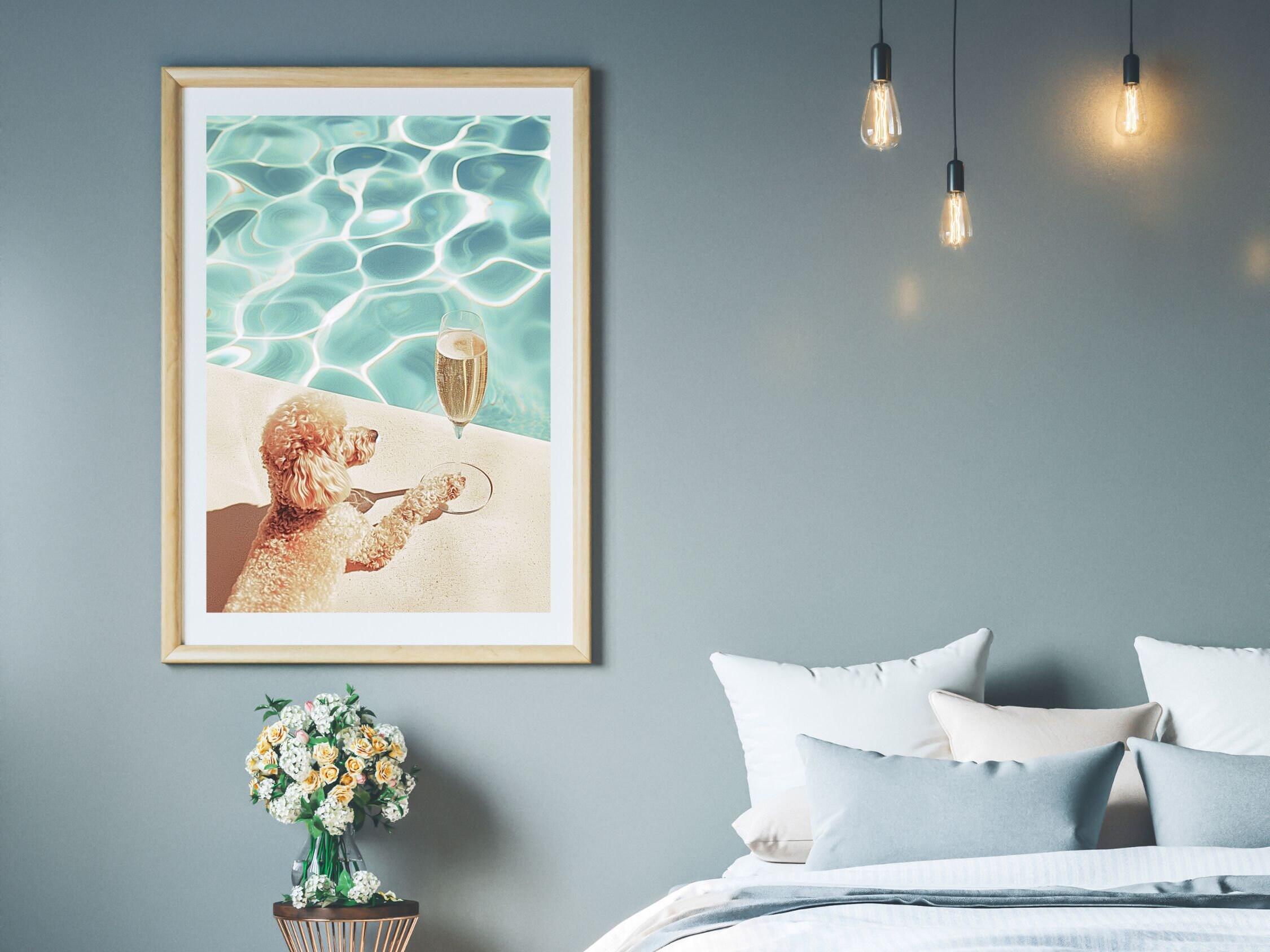 Poodle and Champagne, Alcohol Print Kitchen Wall Decormodern Digital ...