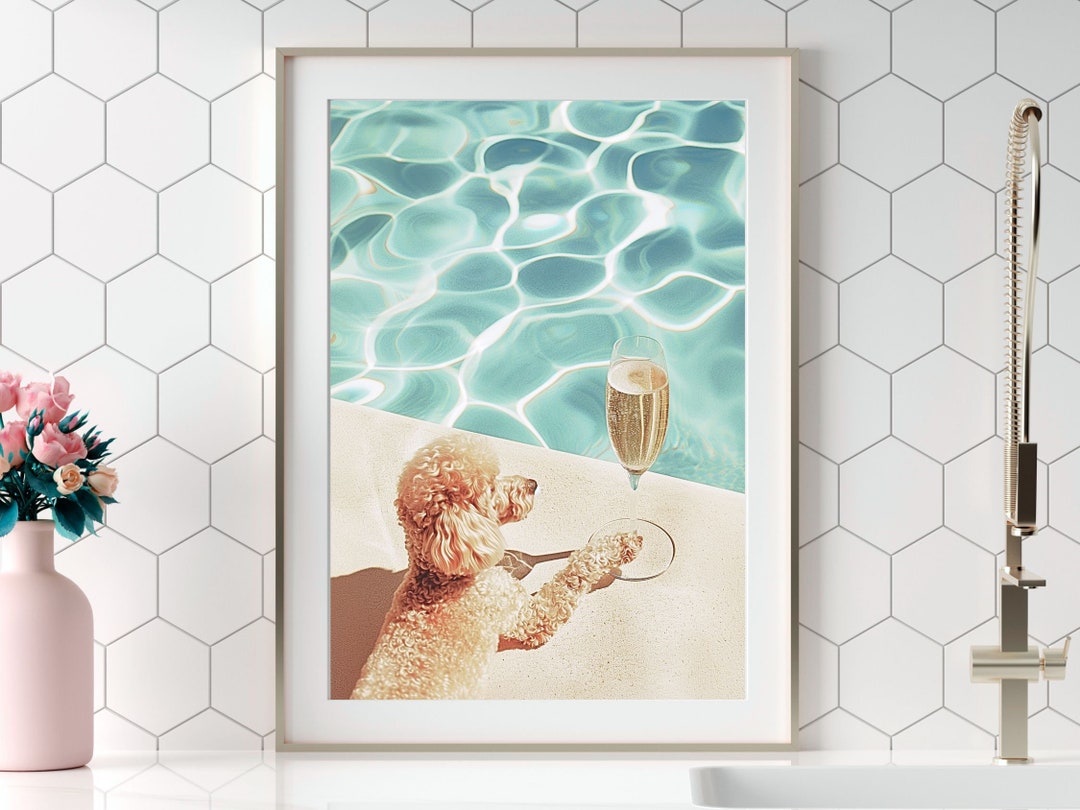 Poodle and Champagne, Alcohol Print Kitchen Wall Decormodern Digital ...
