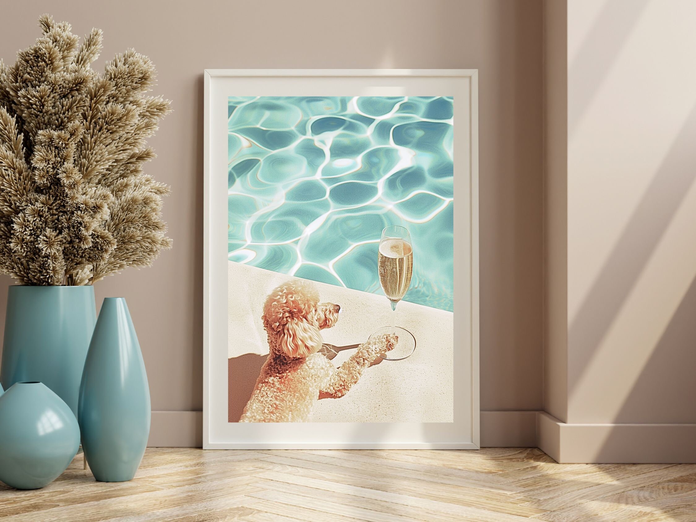 Poodle and Champagne, Alcohol Print Kitchen Wall Decormodern Digital ...