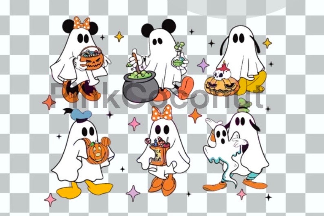 Mouse Ghosts Trick or Treating Halloween PNG JPG Ghost Cartoon Trendy ...