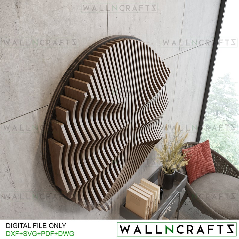 Parametric Wall Art C-3 / Cnc Cutting Files / Round Wall Decor / Wavy ...