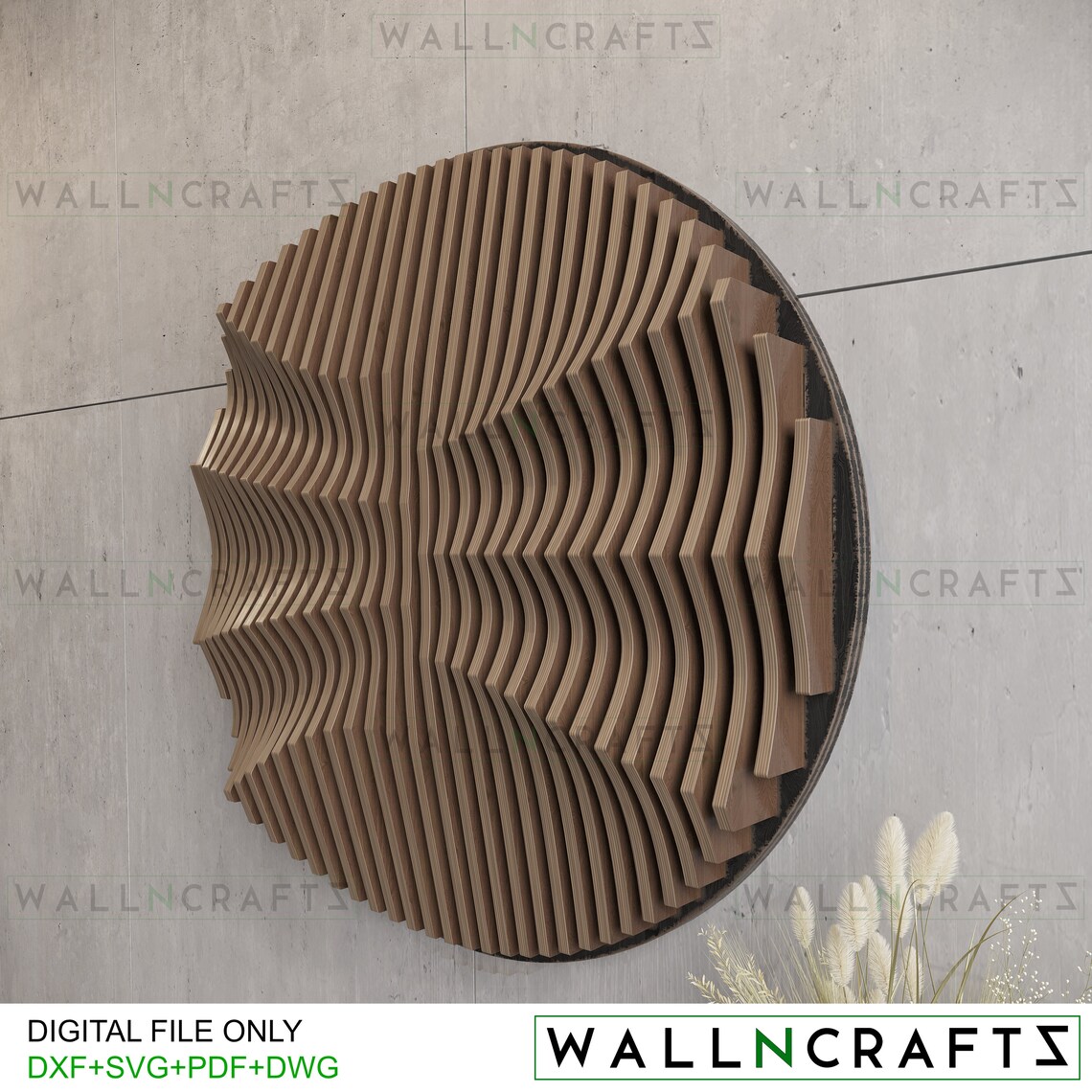 Parametric Wall Art C-3 / Cnc Cutting Files / Round Wall Decor / Wavy ...