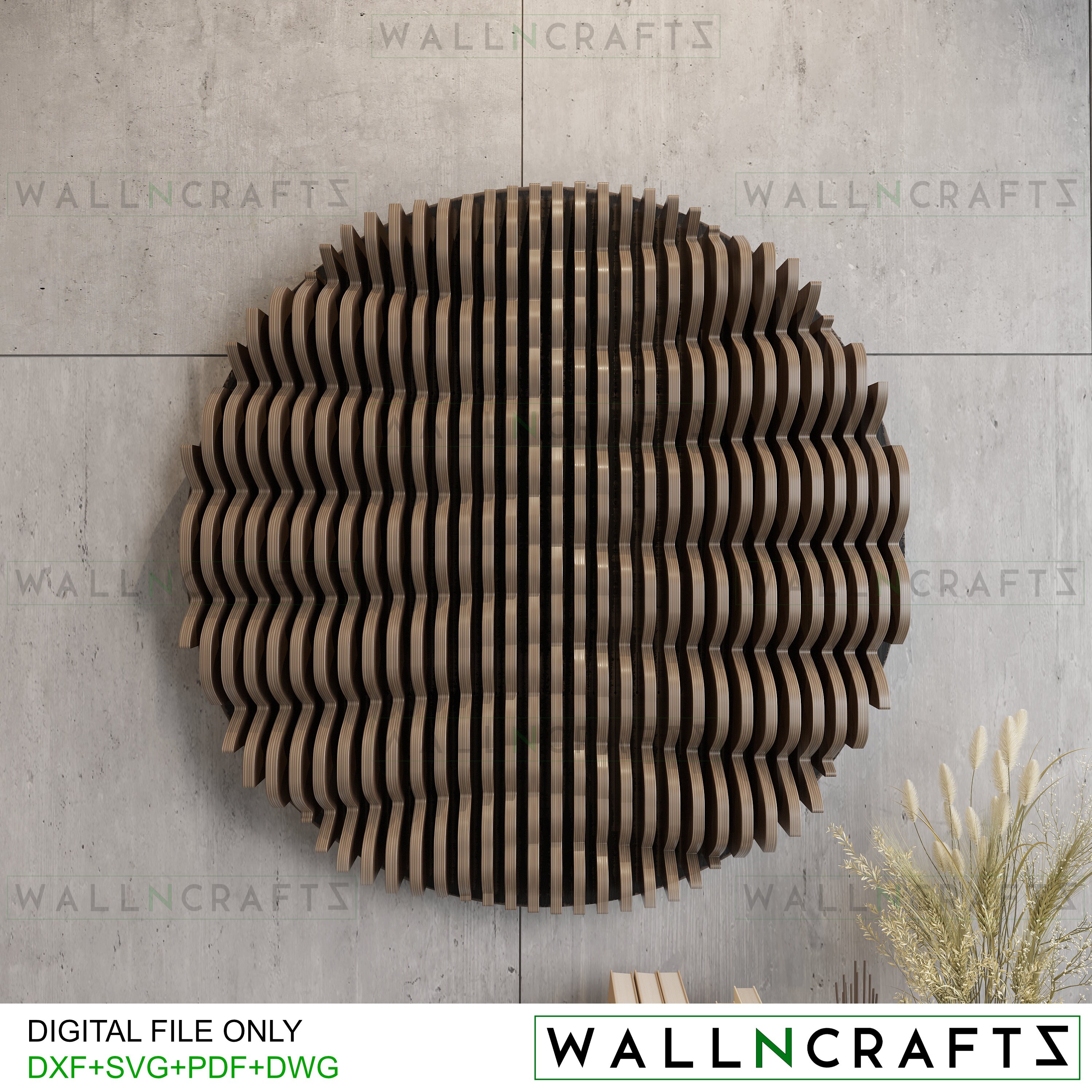 Parametric Wall Art C-2 / Cnc Cutting Files / Round Wall Decor / Wavy ...
