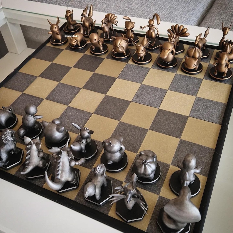 Pokemon Chess Set 3D Printed | Custom Anime Board Game | Gold & Silver ...