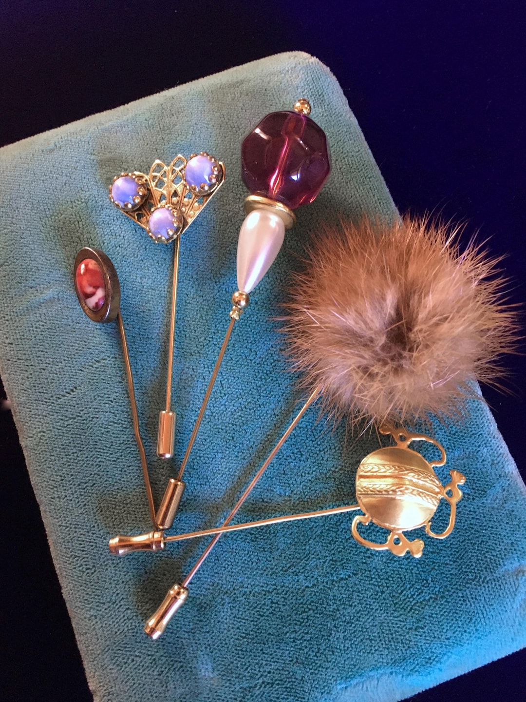 Vintage Stickpin Lot: Mink, Lucite, & Art Deco Pins - Etsy