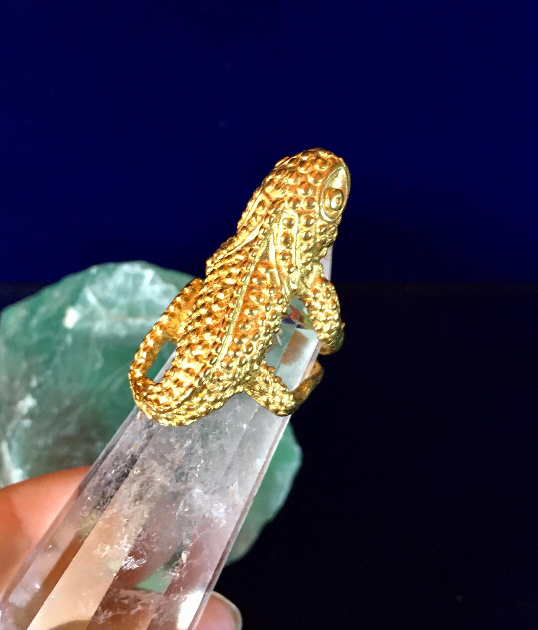 Gold Plated Brass Lizard Ring: Adjustable, Boho, Festival - Etsy