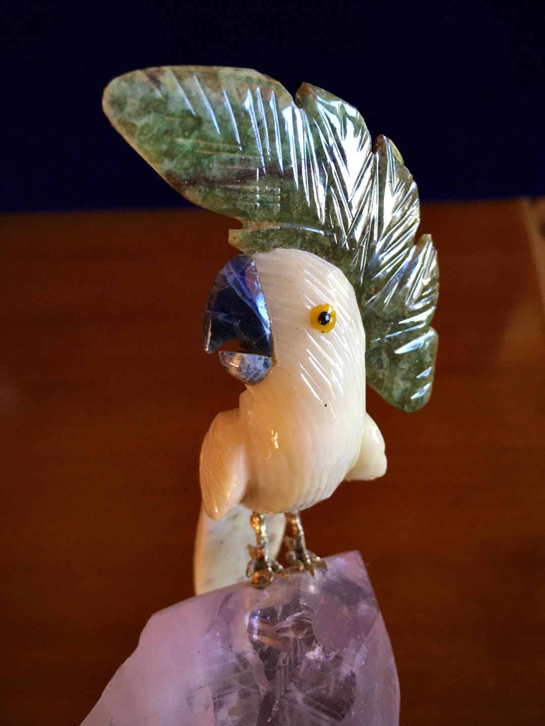 Beautiful Brazilian Hand Carved Gemstone Cockatoo Sculpture on Amethyst ...