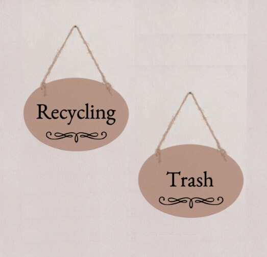 Home or Office Signs, Oval Workplace Recycling and Trash, Two Indoor ...