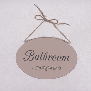 Oval Bathroom Hanging Sign, Wood Home Decor, Office Wall Plaque, Powder ...