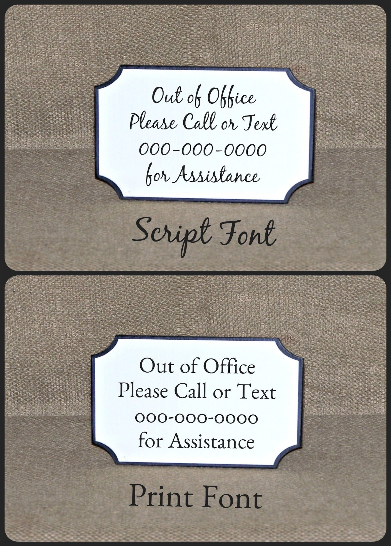 Out of Office Notice Call or Text Phone Number Sign, Workplace Display ...