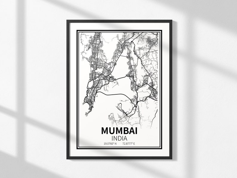 Mumbai India Map Print, Mumbai Map Print Poster Canvas, Mumbai Gift ...