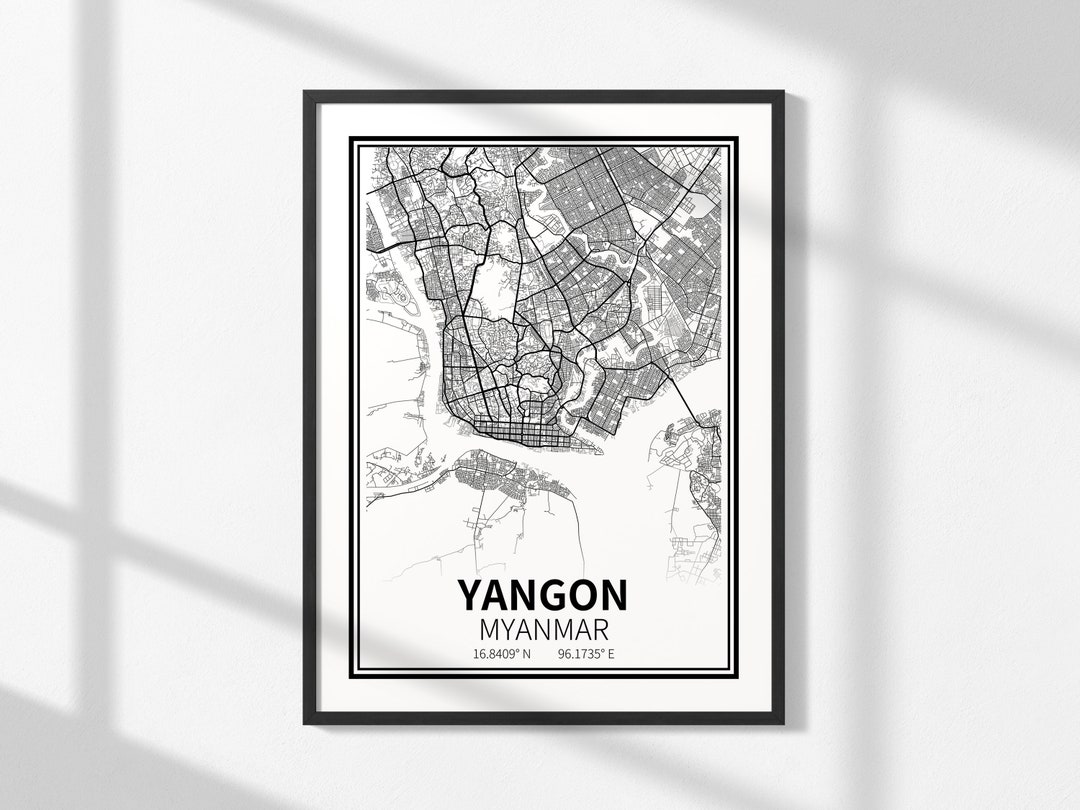 Yangon Myanmar Map Print, Yangon Map Print Poster Canvas, Yangon Gift ...