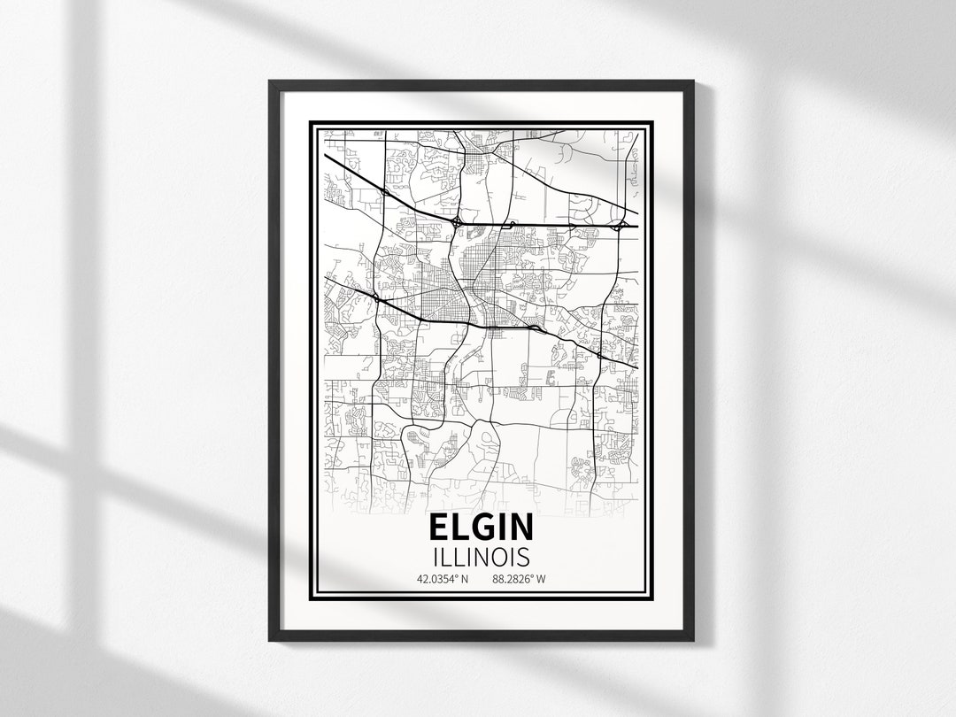 Elgin Illinois Map Print, Elgin Map Print Poster Canvas, Elgin Map ...