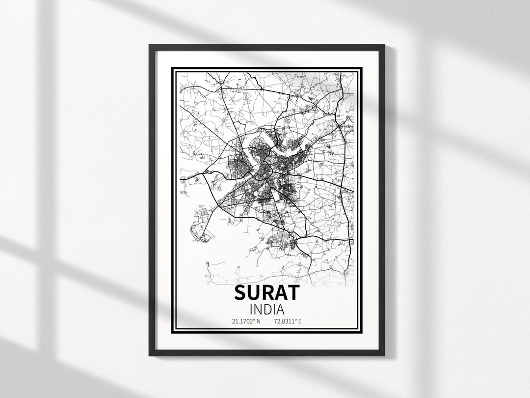 Surat India Map Print, Surat Map Print Poster Canvas, Surat Wall Art ...