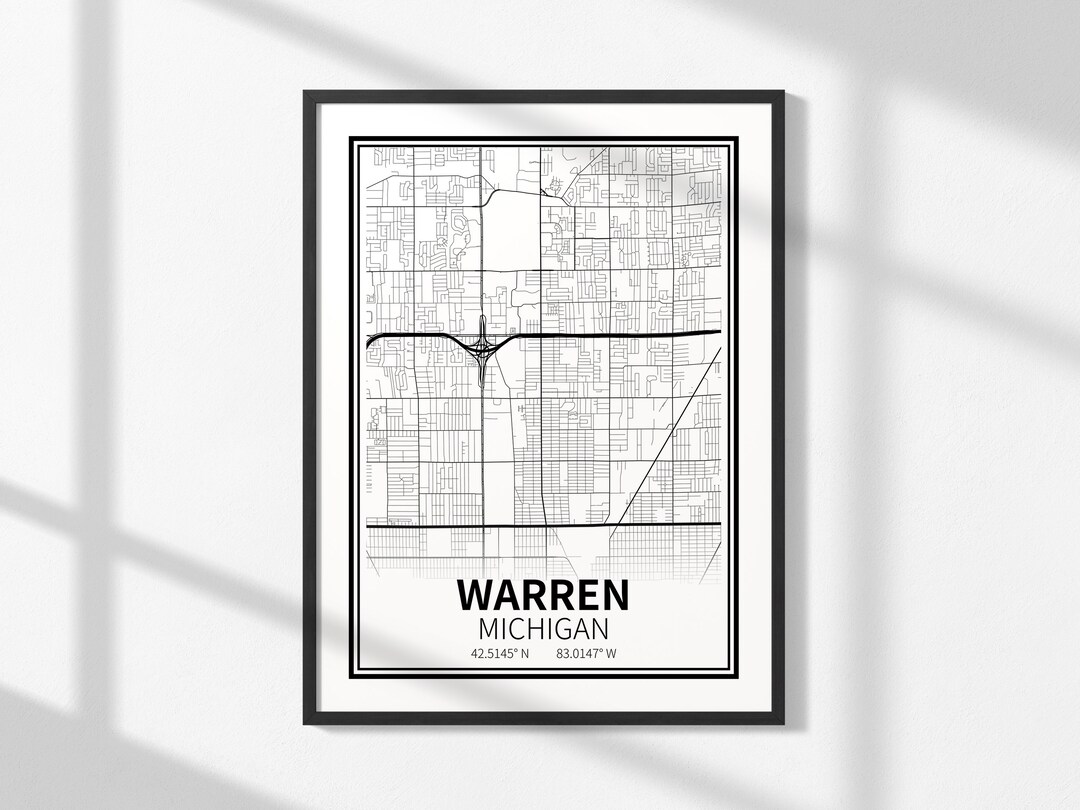 Warren Michigan Map Print, Warren Map Print Poster Canvas, Warren City ...