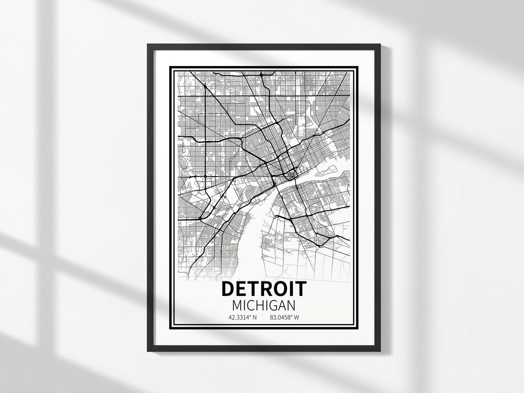Detroit Michigan Map Print, Detroit Map Print Poster Canvas, Detroit ...