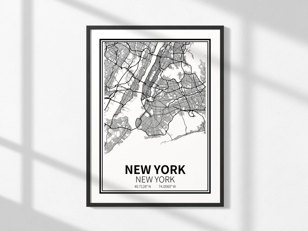 New York New York Map Print, New York Map Print Poster Canvas, Modern ...