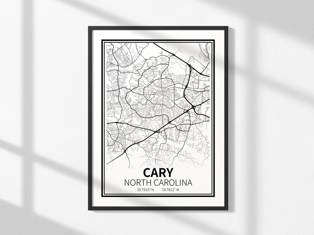 Cary North Carolina Map Print, Cary Map Print Poster Canvas, Cary Map ...