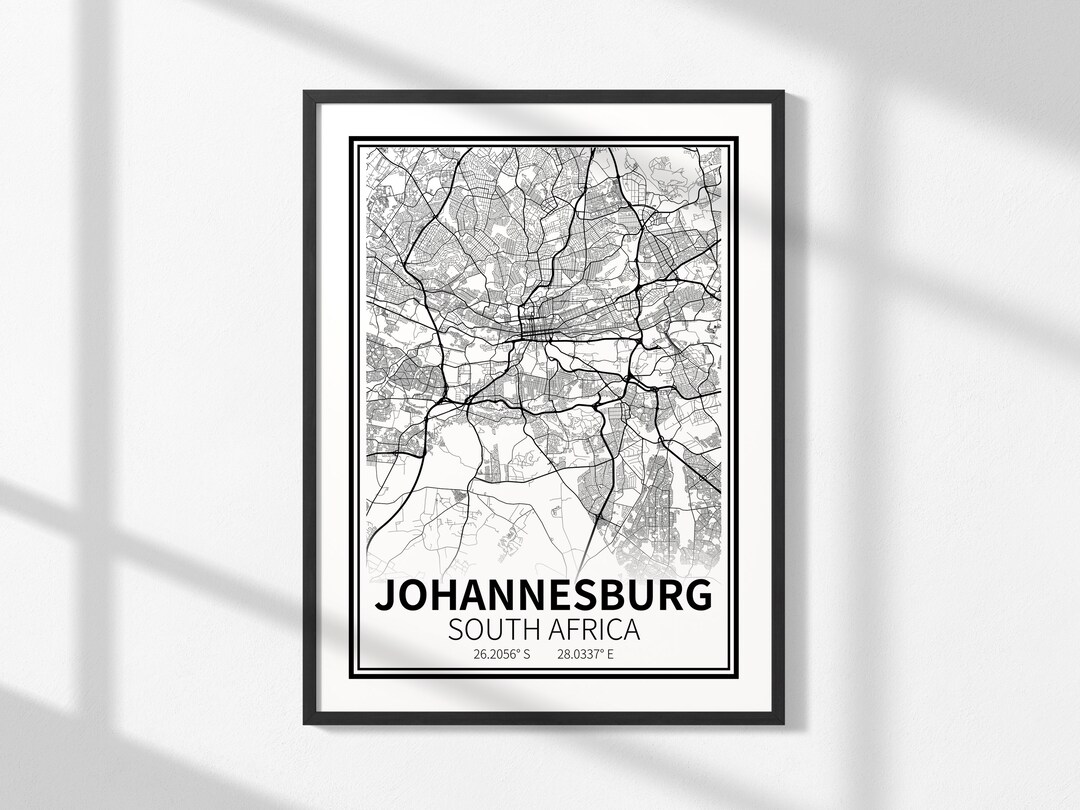 Johannesburg South Africa Map Print, Johannesburg Map Print Poster ...