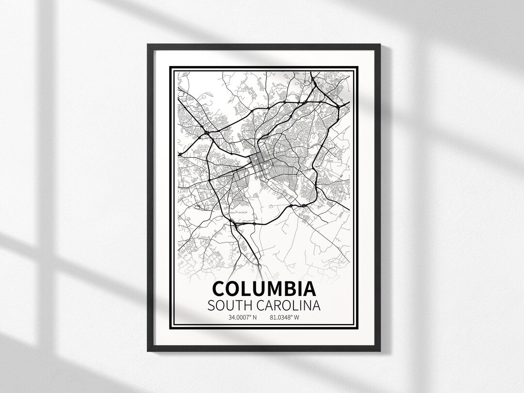 Columbia South Carolina Map Print, Columbia Map Print Poster Canvas, Columbia Wall Art, Columbia ...