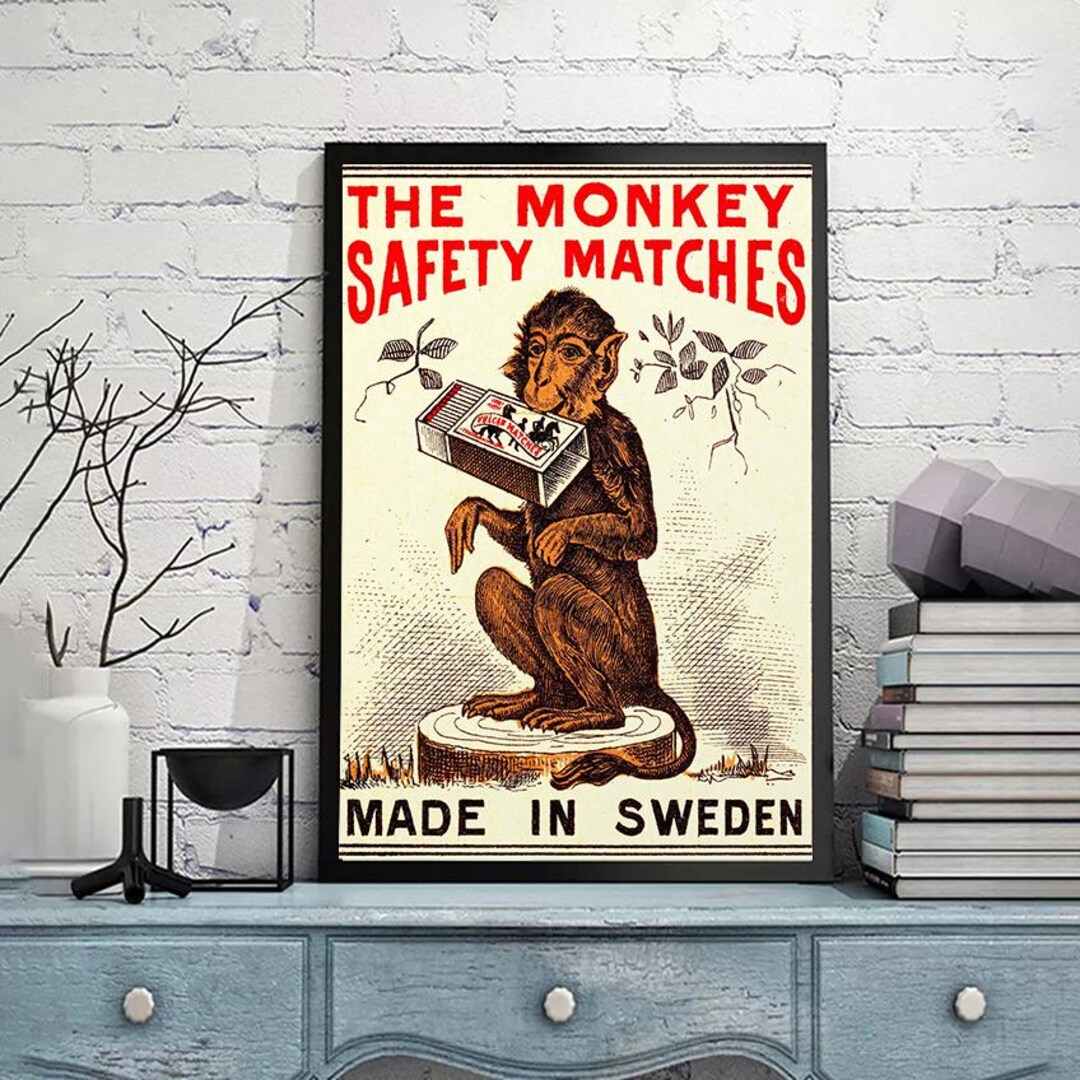 Monkey Safety Matches - Vintage Advert-vintage Art Wall Print,original ...