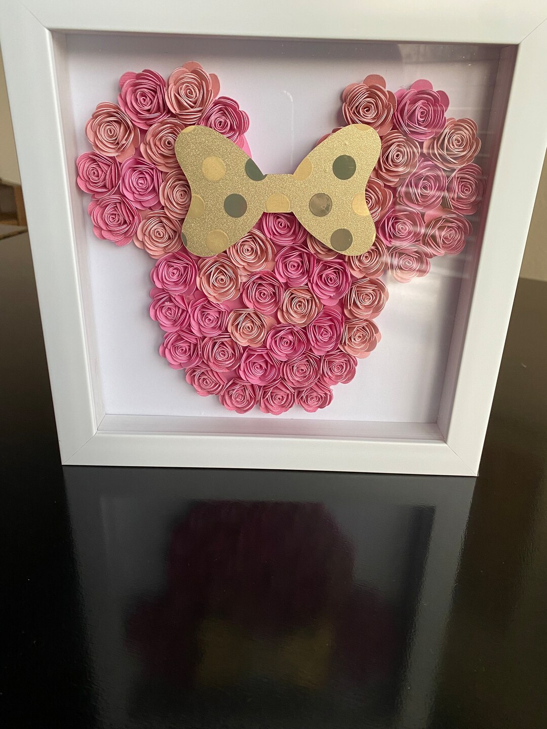 Disney Inspired Minnie Mouse Shadow Box. Rolled Flowers, Handmade ...