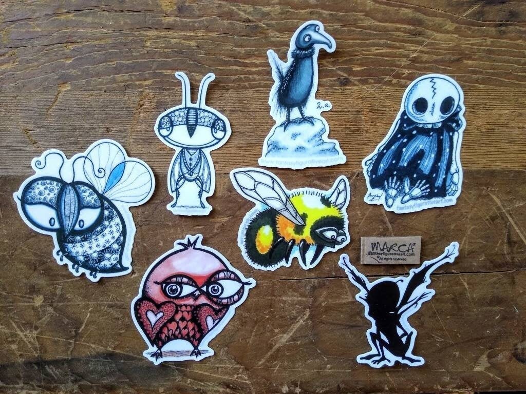 Stickers 3" Skeleton Bee Fly Bumble Owl Crow Fairy Face Insect ...
