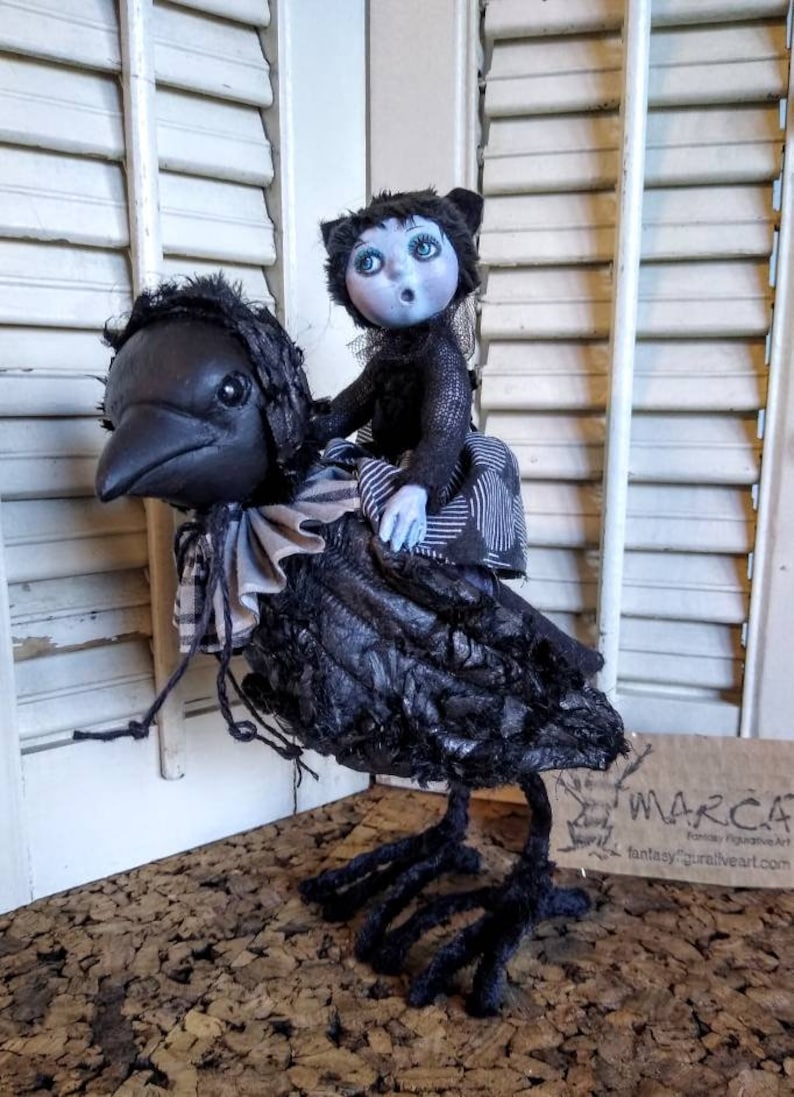 Crow Art Doll 8" Tall Companion for My Line of Mini Dolls Bird Seasonal ...