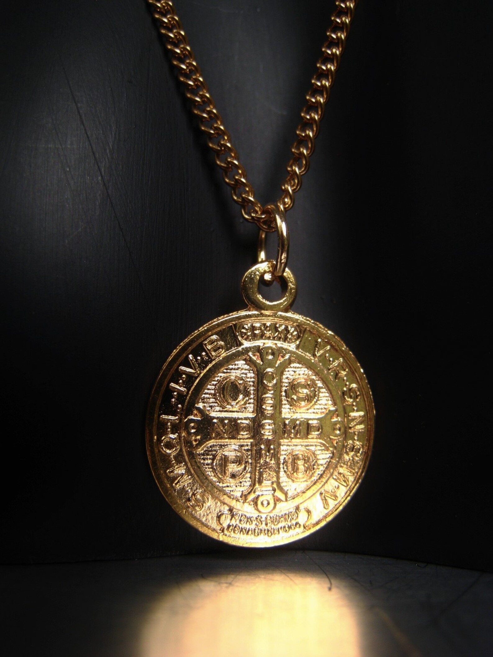 Gold St. Benedict Pendant Necklace Religious Statement | Etsy