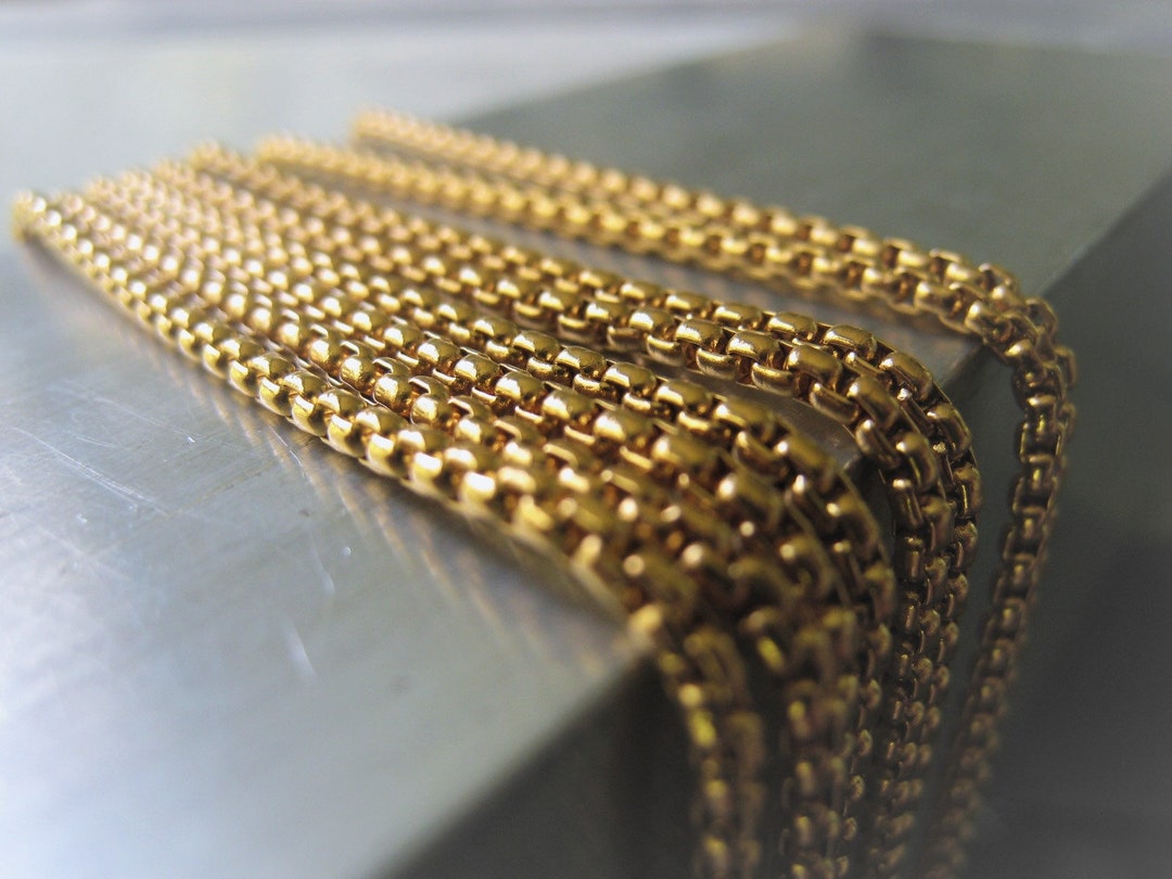 18K Gold Stainless Steel Gold Rolo Chain Necklace 2mm Square Belcher ...